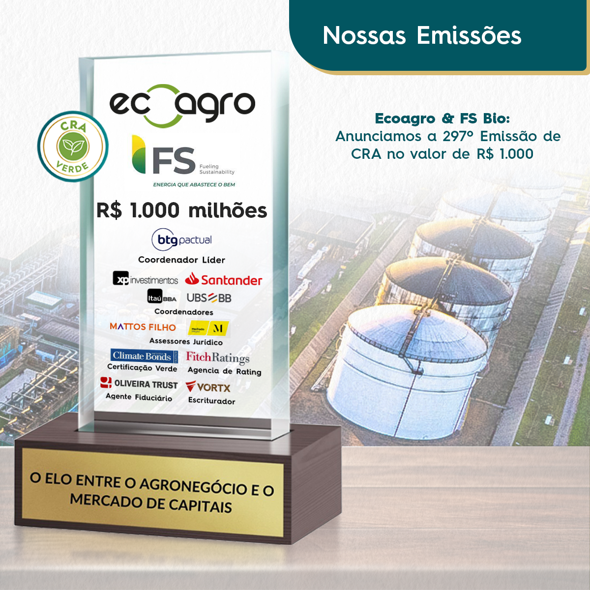 Ecoagro e FS Bio anunciam emissão de CRA Verde de R$ 1.000 milhões ...
